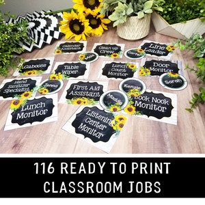 Editable Classroom Jobs Chart Template Sunflower Farmhouse Classroom ...