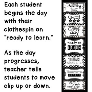 Printable Behavior Clip Chart, Black and White Classroom Decor ...
