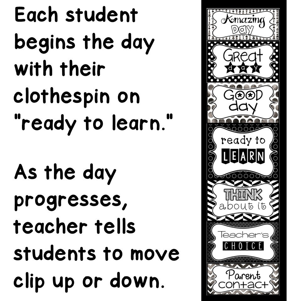 Printable Behavior Clip Chart, Black and White Classroom Decor ...
