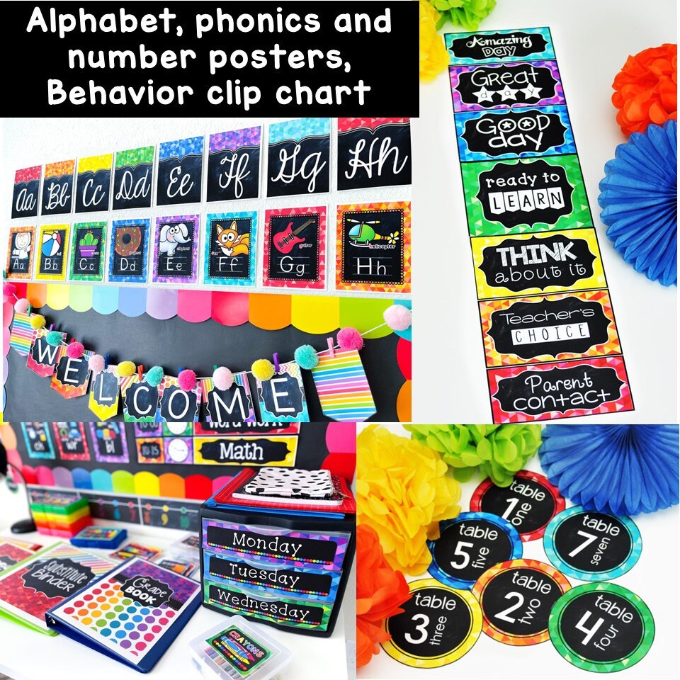 Rainbow Classroom Decor Bundle Printable Classroom Bulletin Board ...
