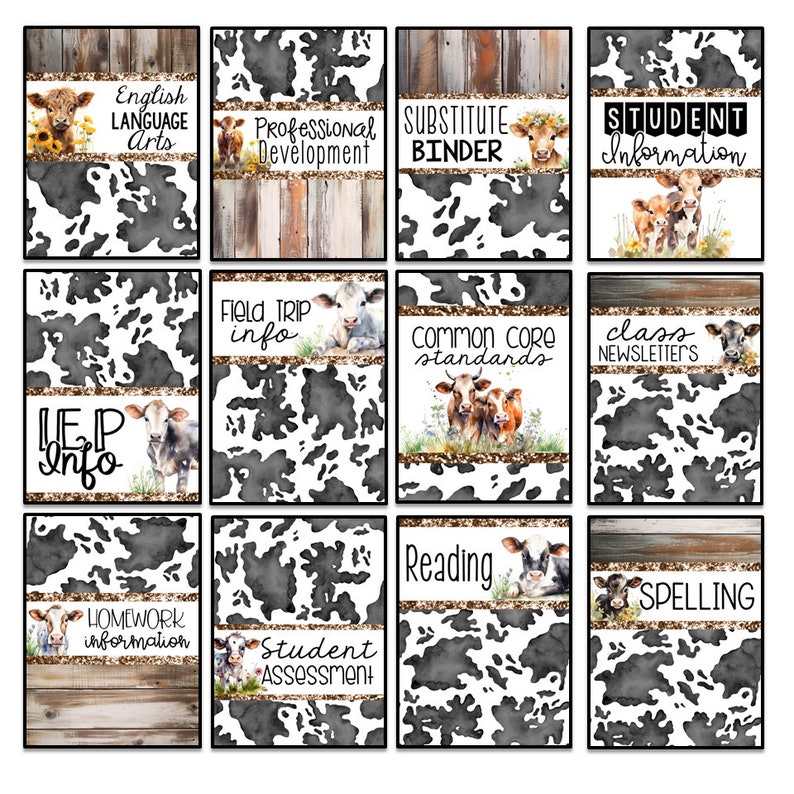 Editable Cow Print Binder Covers and Spines Farmhouse Classroom Decor ...