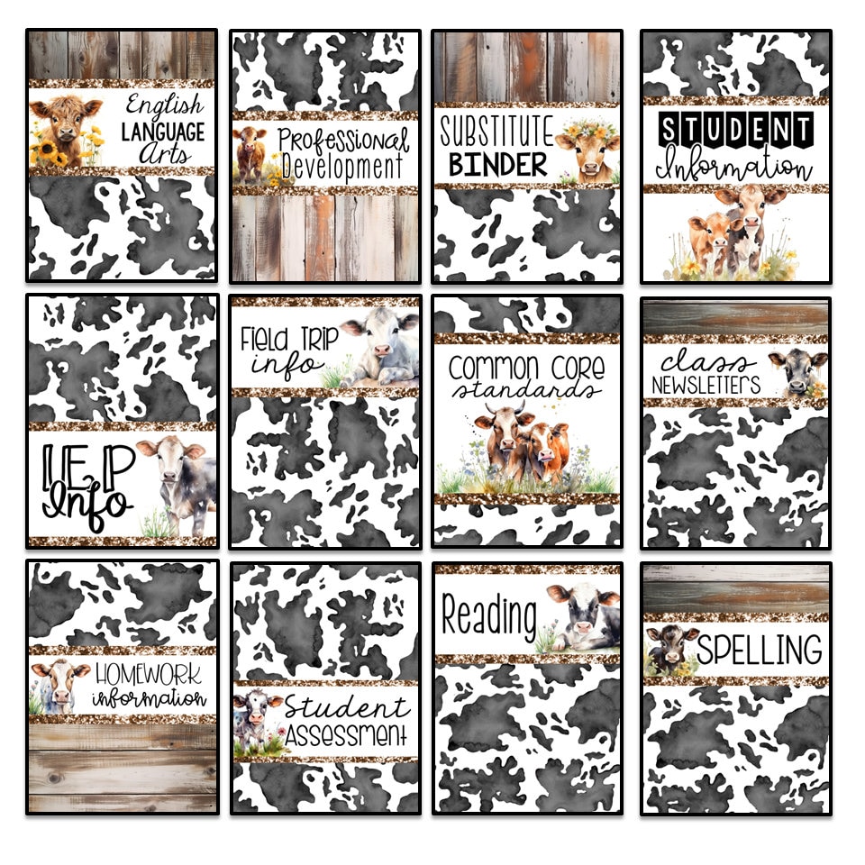 Editable Cow Print Binder Covers and Spines Farmhouse Classroom Decor ...