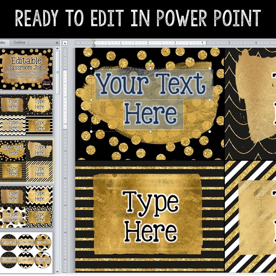 Editable Classroom Job Chart Template Black and Gold Classroom Decor ...