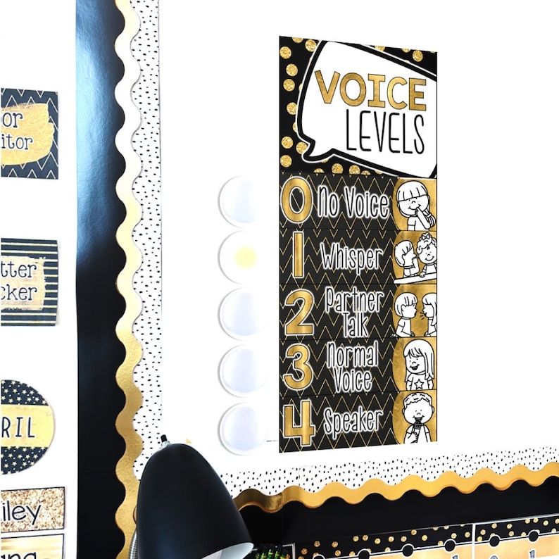 Printable Voice Level Chart Posters Black and Gold Classroom Decor ...