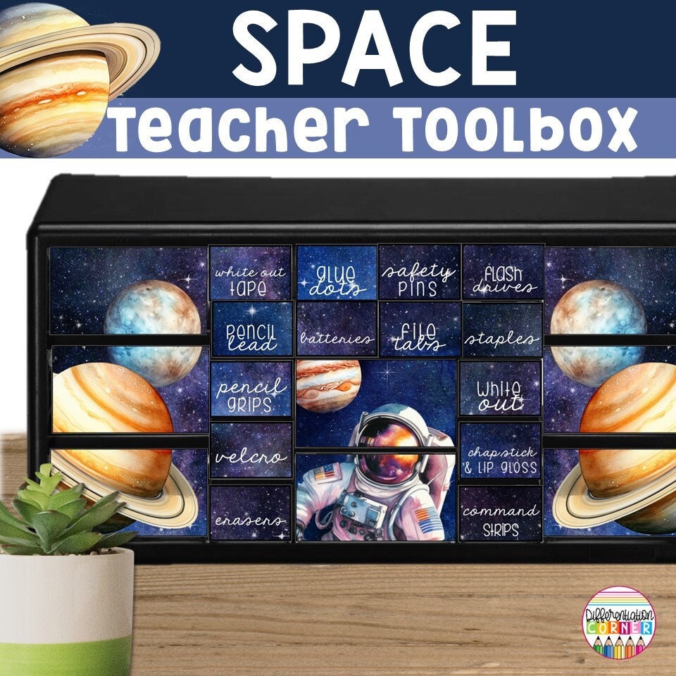 Space Theme Teacher Tool Box Labels Space Classroom Decor Teacher ...