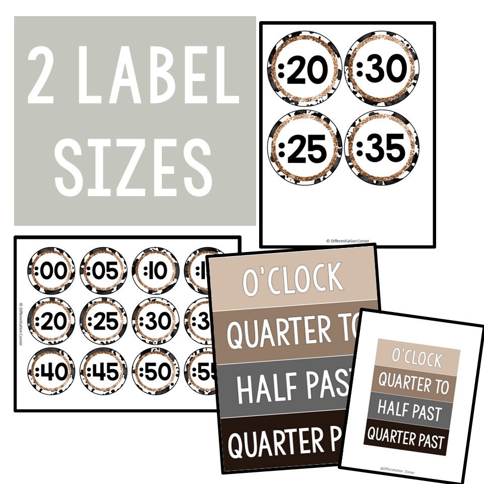 Cow Print Farmhouse Clock Label Numbers in 5 Minute Intervals - Etsy