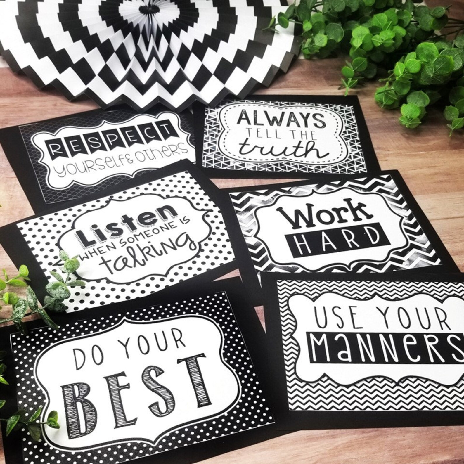 Editable Black and White Classroom Rules Posters Black and White ...