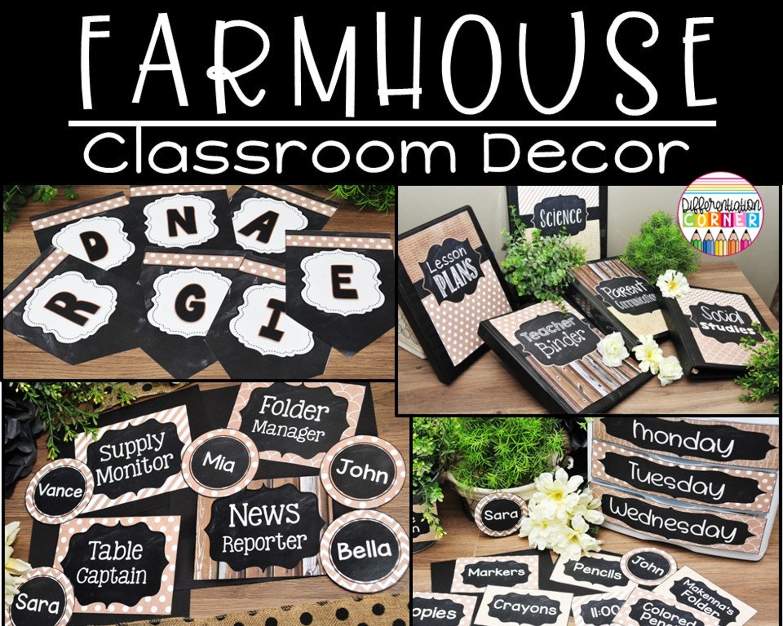 Farmhouse Neutral Classroom Decor Bundle Classroom Bulletin - Etsy