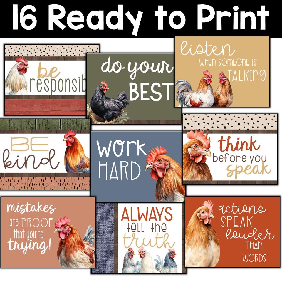 Chicken Farmhouse Classroom Rules Posters Farmhouse Theme Classroom ...