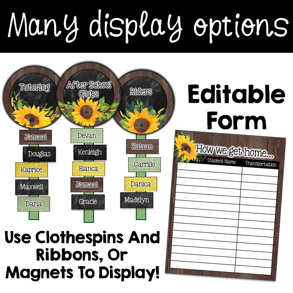 How We Go Home Dismissal Chart Template Sunflower Farmhouse Classroom ...