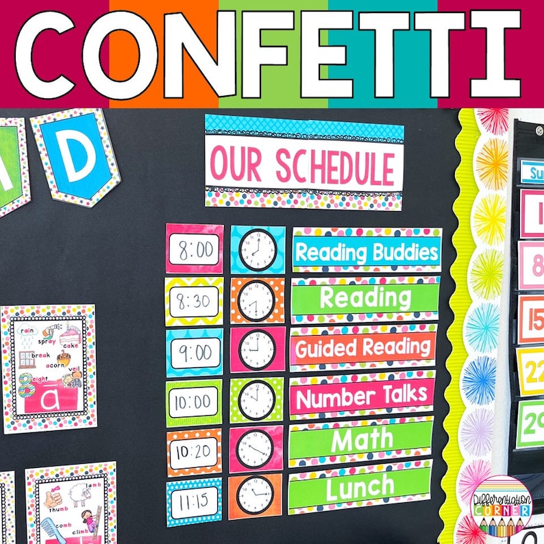 Editable Daily Schedule Cards Confetti Rainbow Classroom Decor ...
