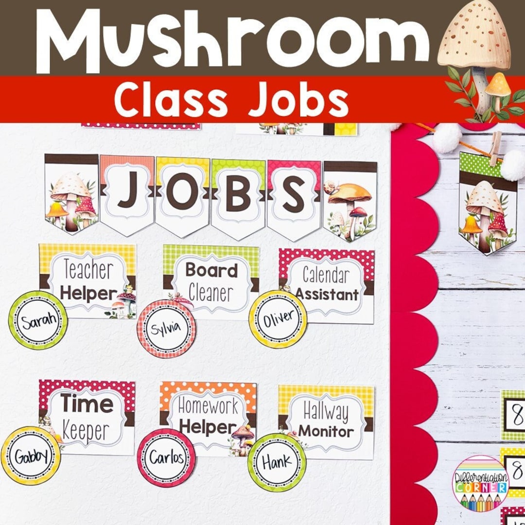 Editable Classroom Job Chart Template Mushroom Retro Classroom Decor ...