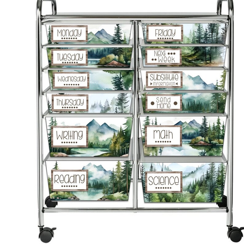 10 Drawer Rolling Cart Labels Editable Nature Classroom Decor Nature ...