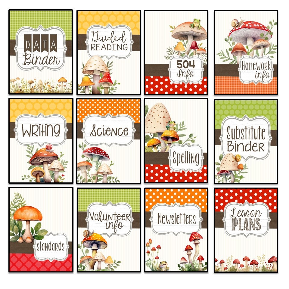 Editable Mushroom Binder Covers and Spines Retro Classroom Decor ...