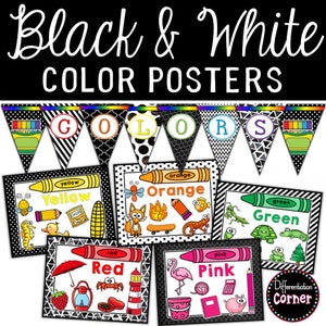 PRINTABLE Color Posters Pack | Black and White Classroom Decor | Black ...