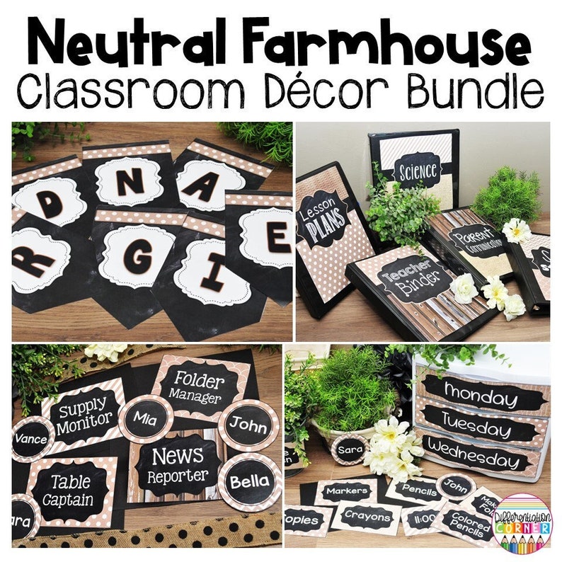Farmhouse Neutral Classroom Decor Bundle | Classroom Bulletin Board ...