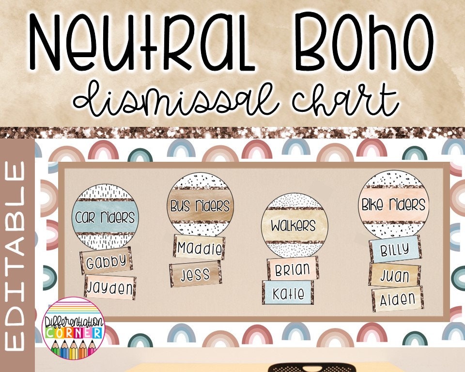 Neutral How We Go Home Dismissal Chart Template Neutral Boho Classroom ...