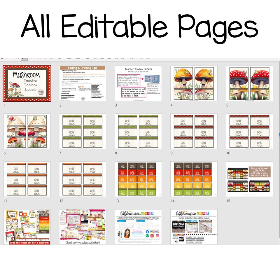 Mushroom Teacher Tool Box Labels Retro Classroom Decor Teacher Toolbox ...