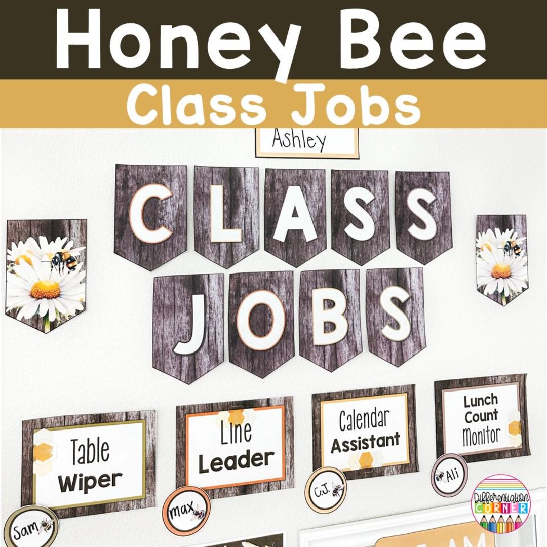 Editable Classroom Job Chart Template Bee Classroom Decor Theme ...