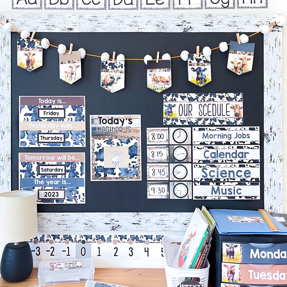 Editable Cow Print Bunting Bulletin Board Banner Letters Farmhouse ...