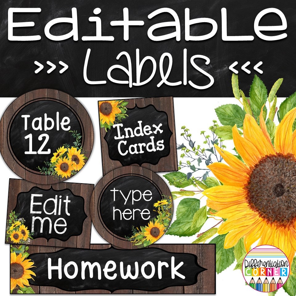 Editable Classroom Labels Sunflower Farmhouse Classroom Decor Sunflower ...