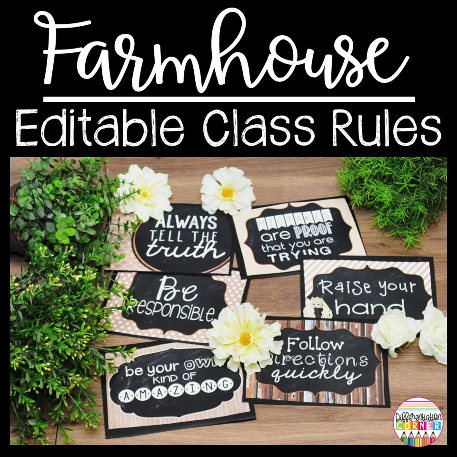Editable Farmhouse Classroom Rules Posters Farmhouse Neutral Classroom ...