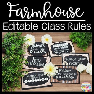 Editable Farmhouse Classroom Rules Posters Farmhouse Neutral Classroom ...