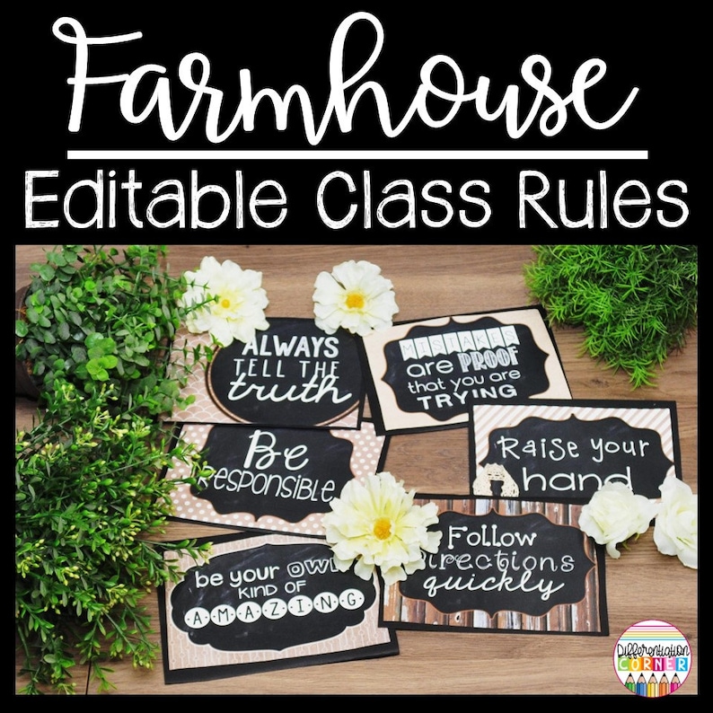 Editable Farmhouse Classroom Rules Posters Farmhouse Neutral Classroom ...