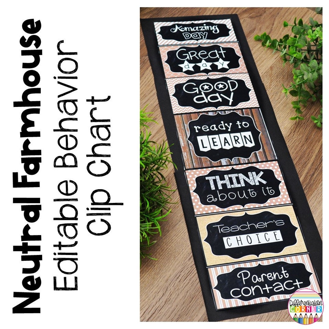 Printable Behavior Clip Chart, Neutral Farmhouse Classroom Decor ...