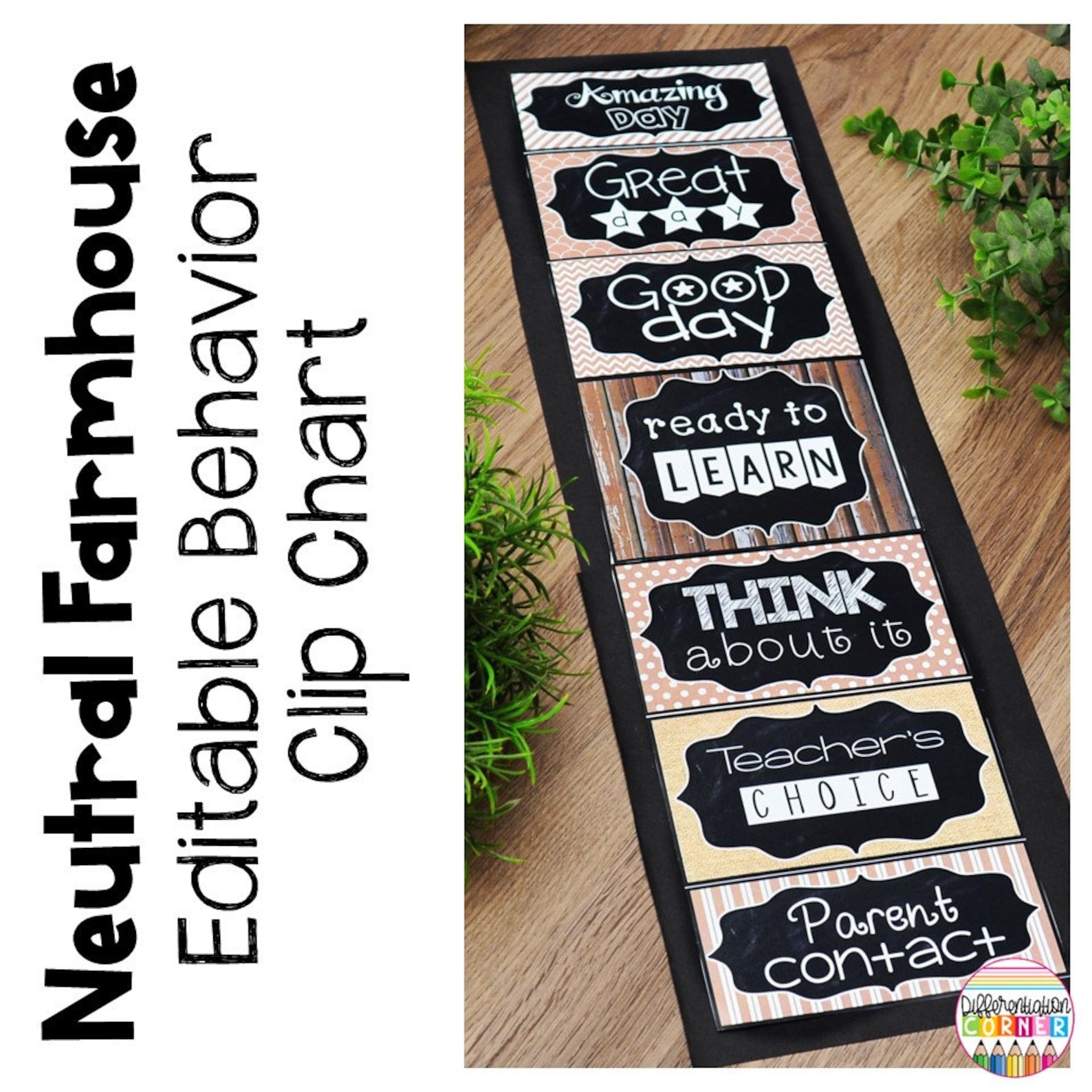 Printable Behavior Clip Chart, Neutral Farmhouse Classroom Decor ...