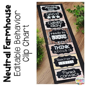Printable Behavior Clip Chart, Neutral Farmhouse Classroom Decor ...