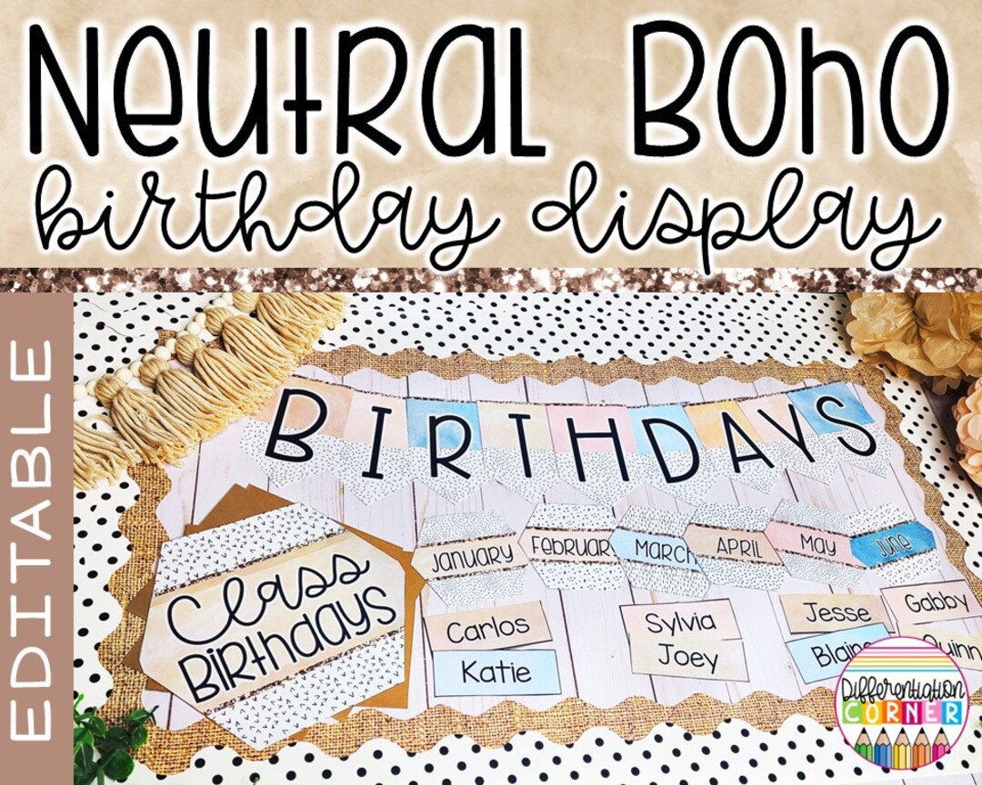 Boho Classroom Birthday Display Neutral Boho Classroom Decor Classroom ...