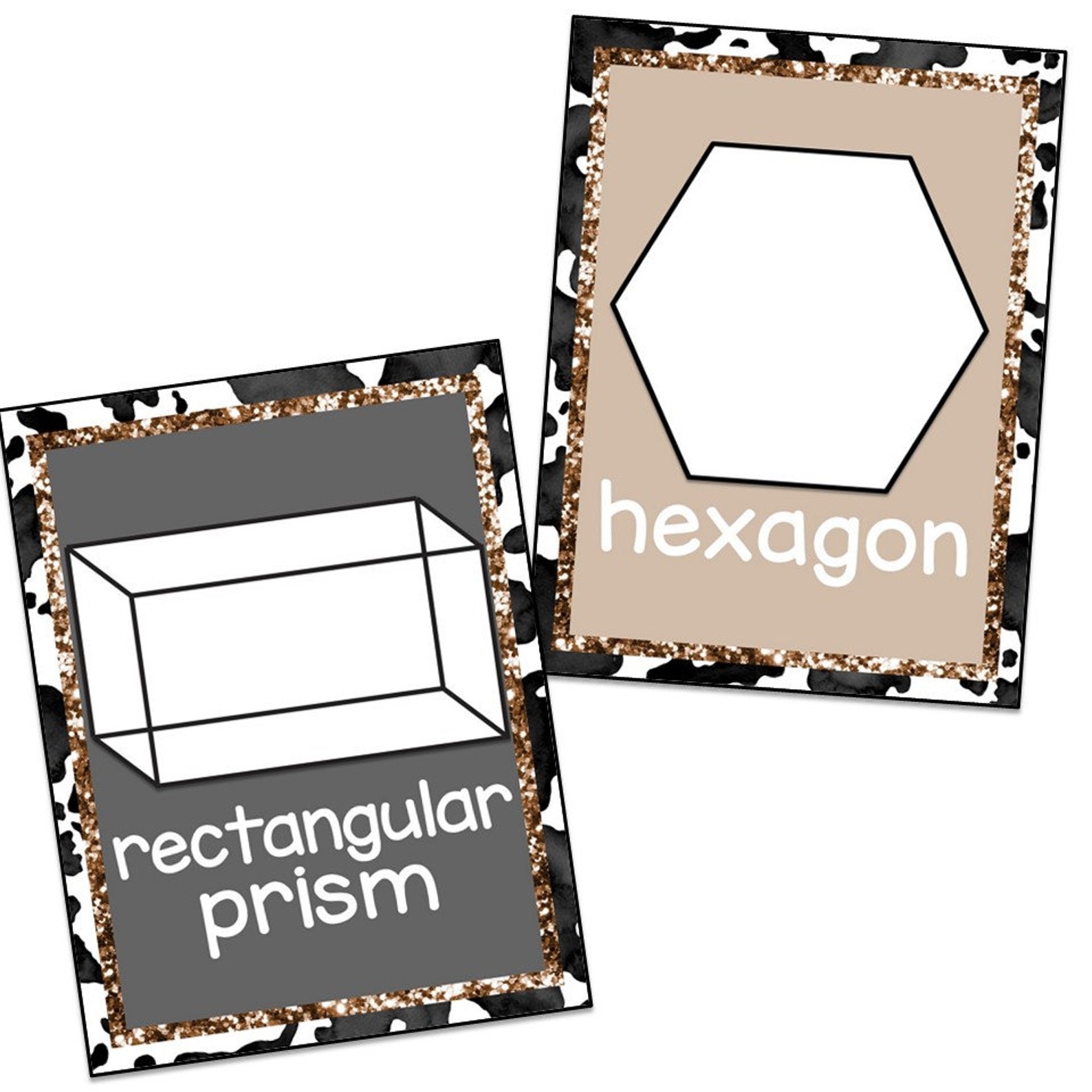 Printable Shape Posters Charts Farmhouse Cow Print Classroom Decor 2d
