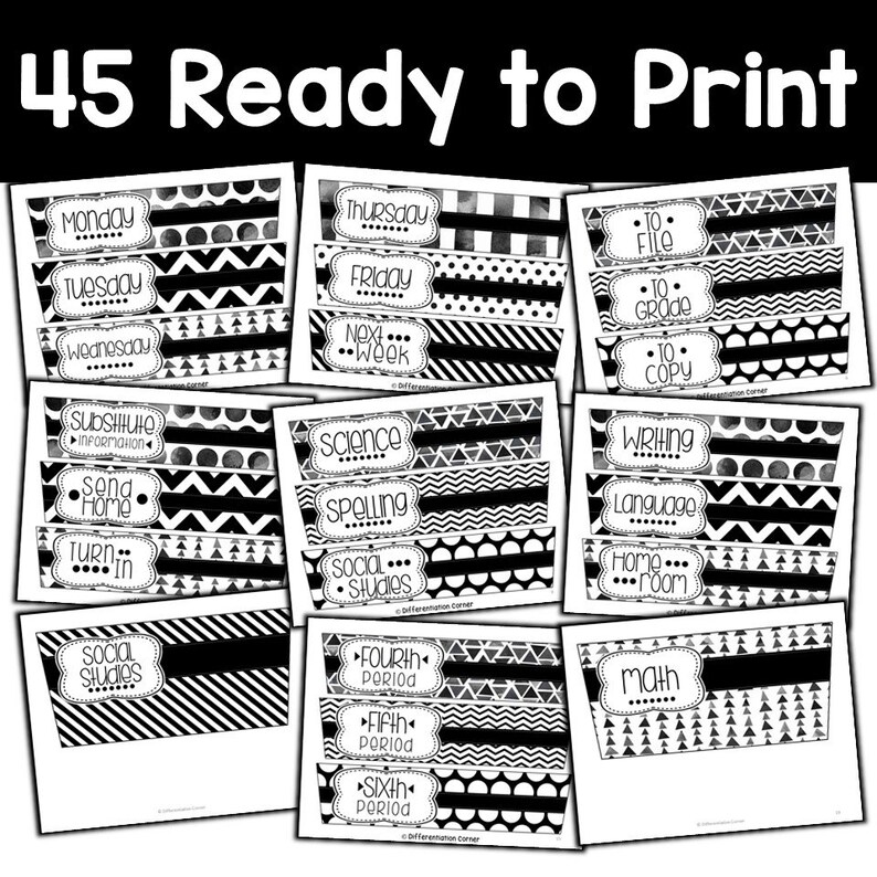 10 Drawer Rolling Cart Labels Editable Black and White Classroom Decor ...