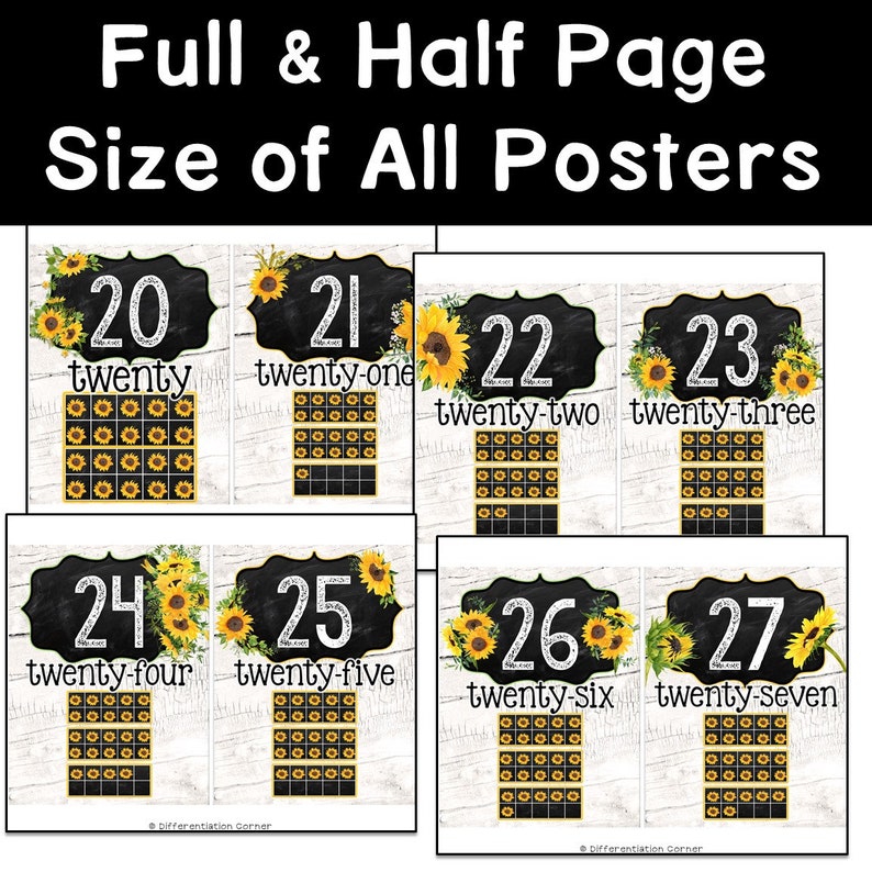 Number Posters 0-30 Number Line With Negative Numbers Sunflower ...