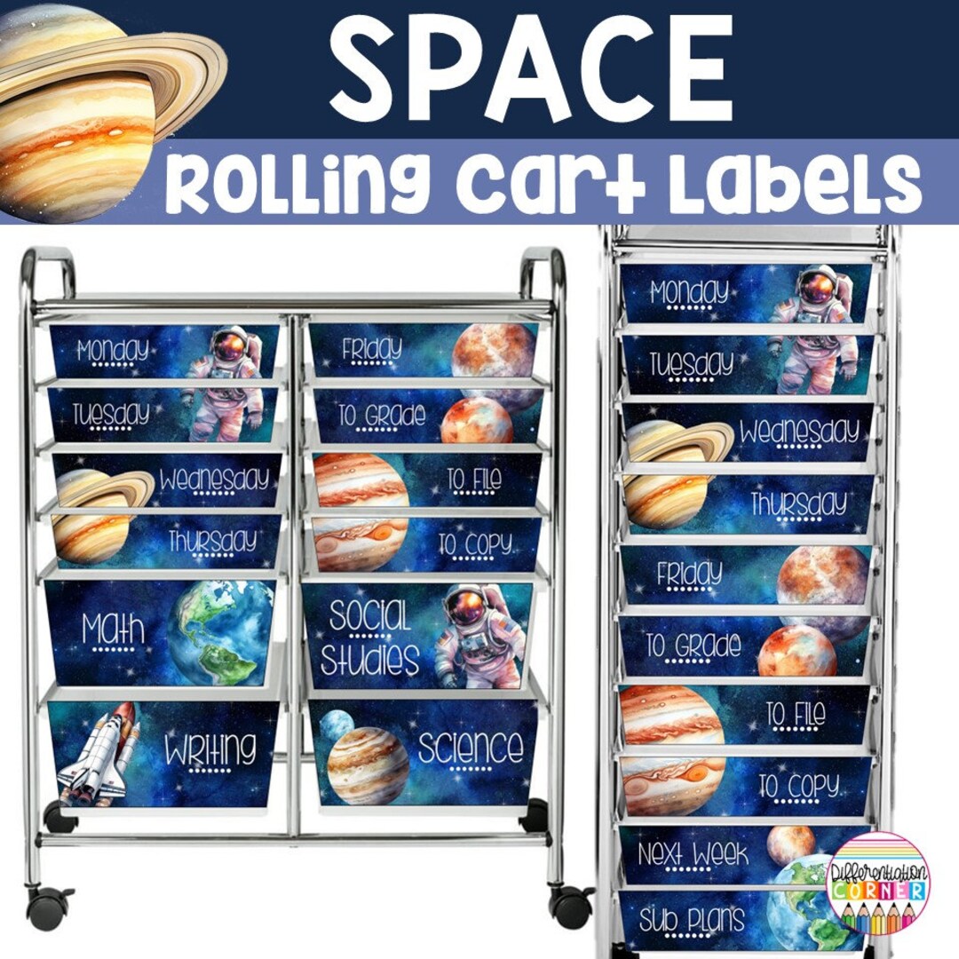 10 Drawer Rolling Cart Labels Editable Space Classroom Decor Space ...