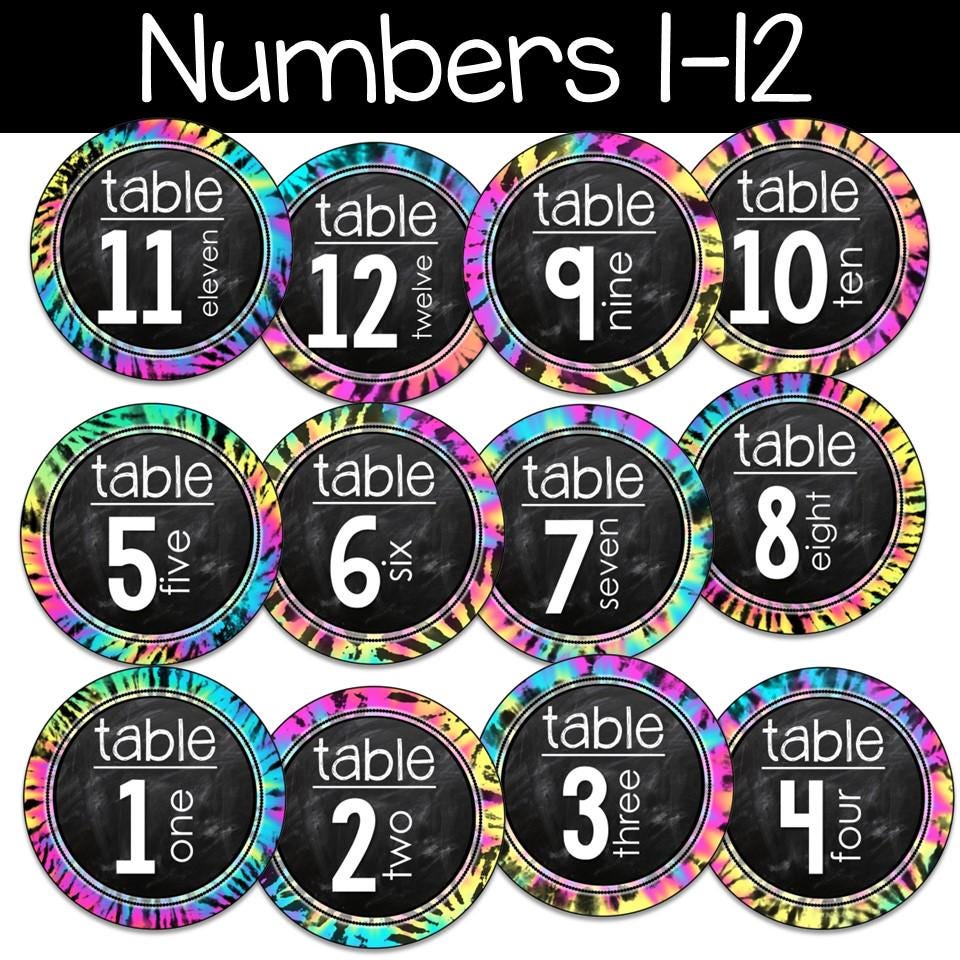 PRINTABLE Table Numbers | Tie Dye Retro Classroom Decor | Classroom ...