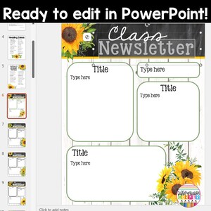 Editable Classroom Newsletter Template | Sunflower Farmhouse Classroom ...