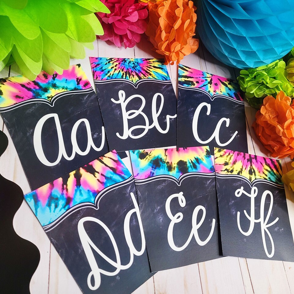 Cursive Alphabet Posters for Classroom Tie Dye Retro Classroom - Etsy