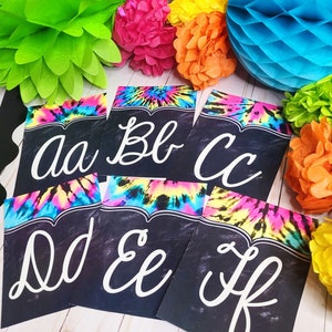 Cursive Alphabet Posters for Classroom Tie Dye Retro Classroom Decor ...