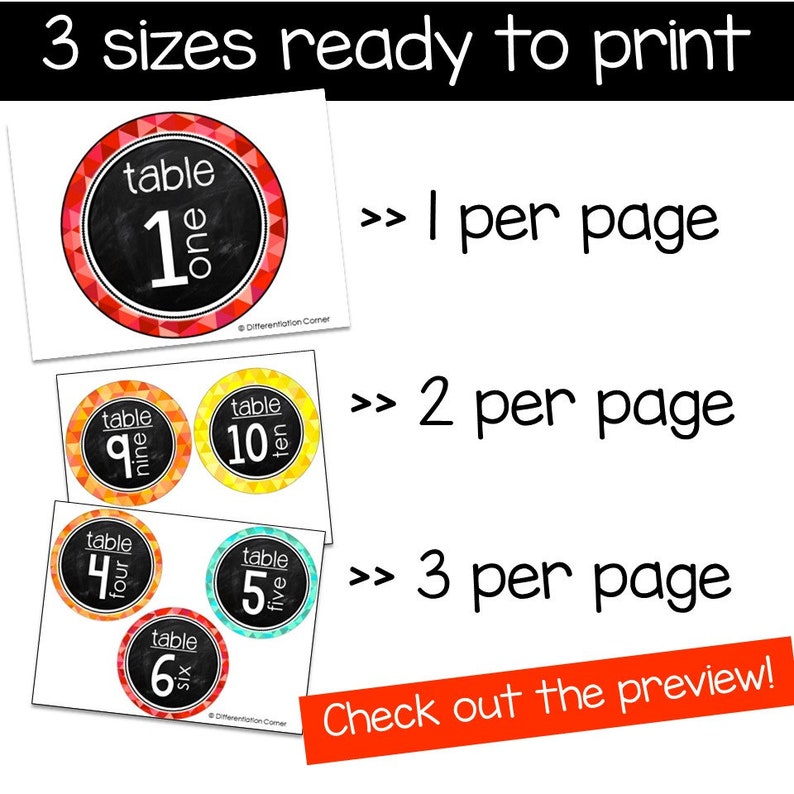 PRINTABLE Table Numbers Rainbow Classroom Decor Classroom Table Number ...