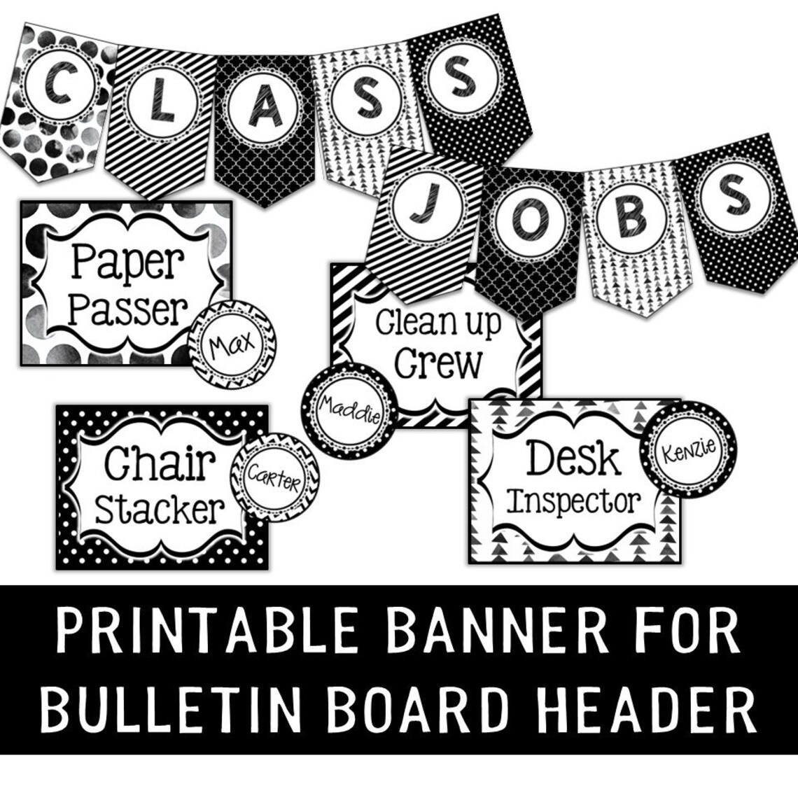 Editable Classroom Jobs Chart Template Black and White - Etsy