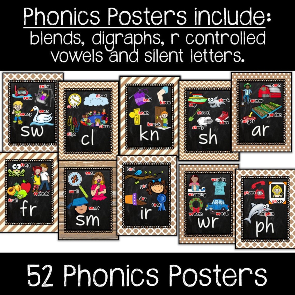 Farmhouse Neutral Alphabet Posters, Phonics Posters Vowel Valley Sound ...