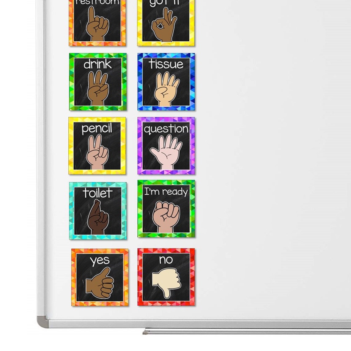 Classroom Hand Signal Posters, Rainbow Classroom Decor, Editable Hand ...