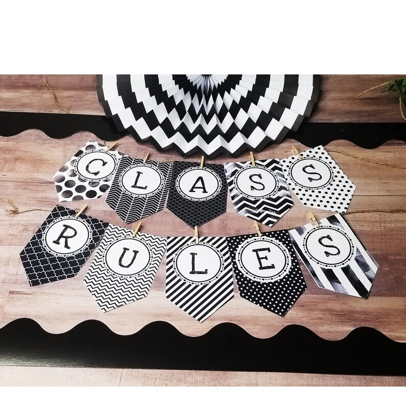 Editable Black And White Classroom Rules Posters Black And White