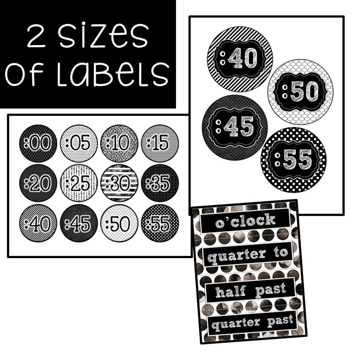 PRINTABLE Clock Label Numbers in 5 Minute Intervals Black and White ...