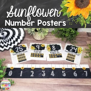 Number Posters 0-30 Number Line With Negative Numbers Sunflower ...