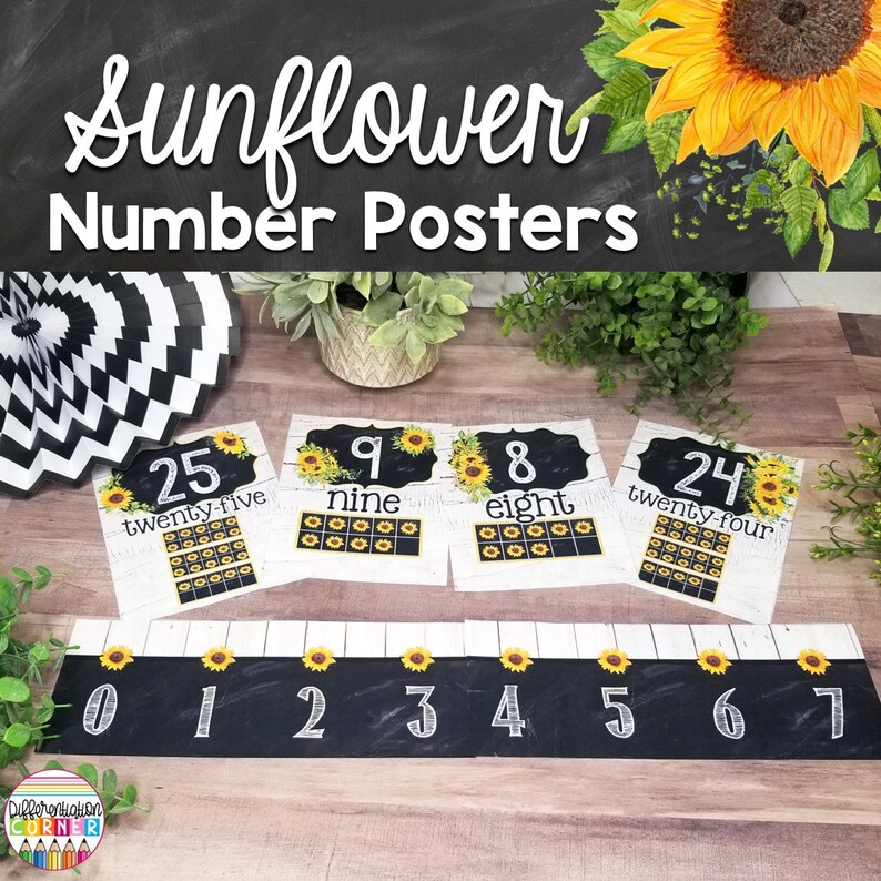 Number Posters 0-30 Number Line With Negative Numbers Sunflower ...