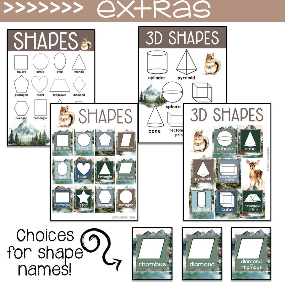 PRINTABLE Shape Posters Charts Nature Classroom Decor 2D and 3D Shapes ...