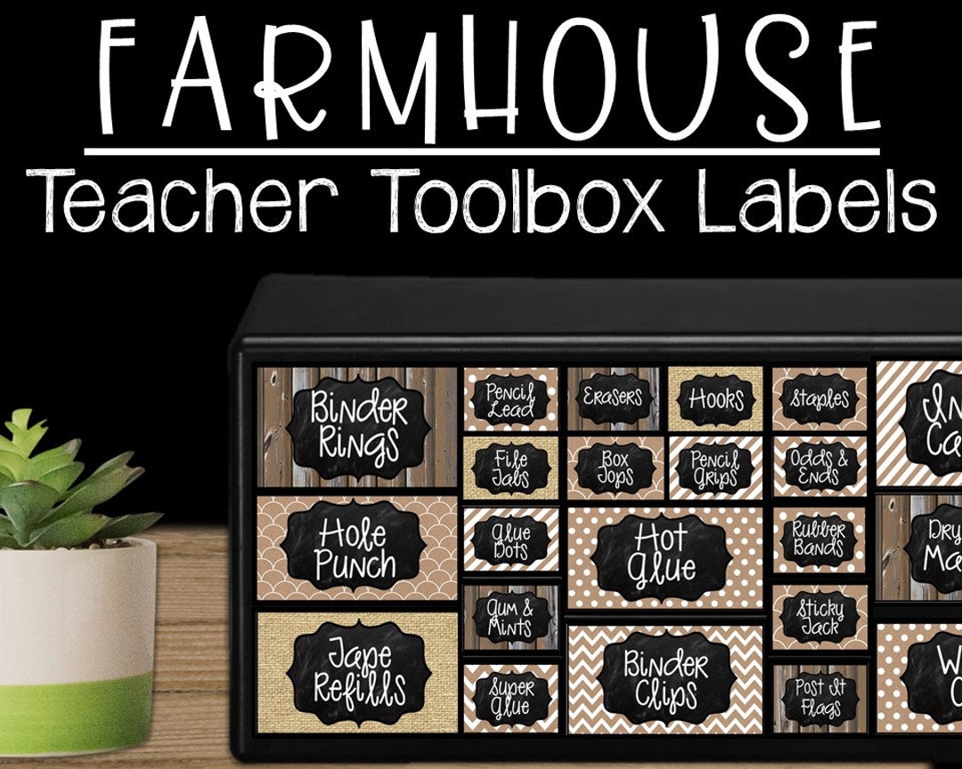 Farmhouse Neutral Teacher Tool Box Labels, Farmhouse Neutral Classroom ...
